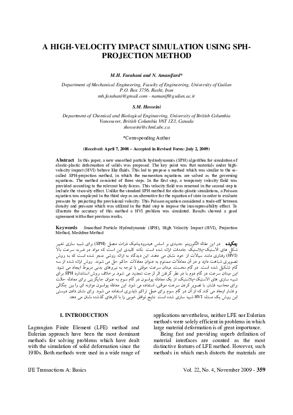 (PDF) SPH-Projection Method for High-Velocity Impact