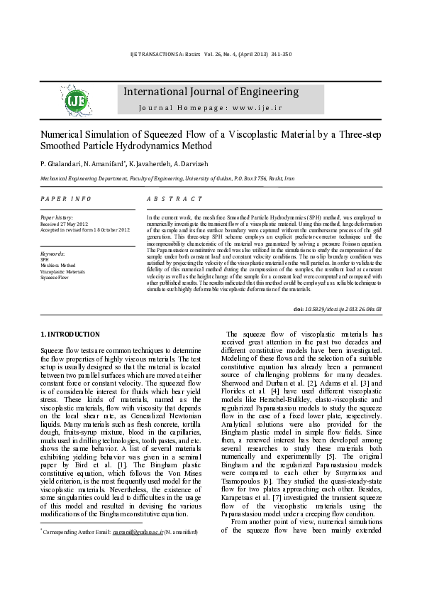 (PDF) Numerical Simulation of Squeezed Flow of a Viscoplastic Material by a Three-step Smoothed ...