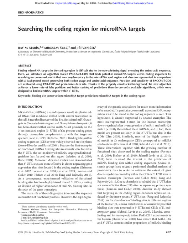 (PDF) Searching the coding region for microRNA targets