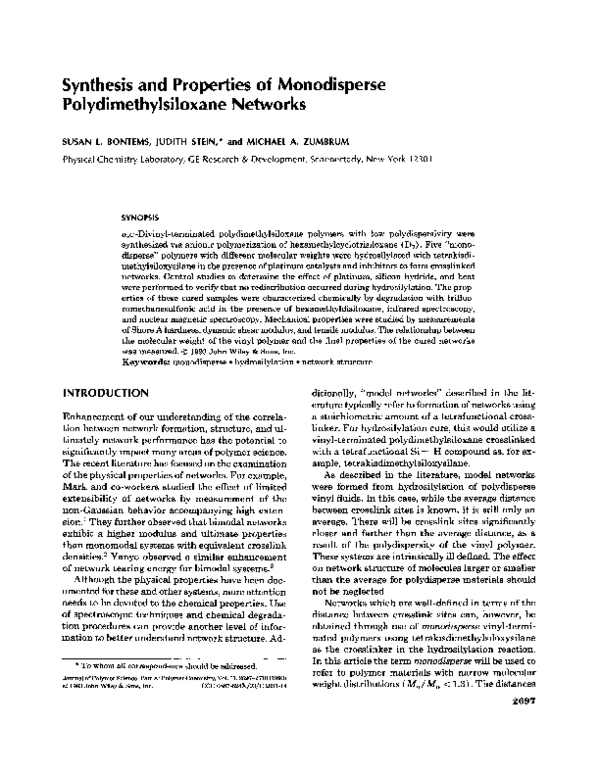 (PDF) Monodisperse Polydimethylsiloxane Networks: Synthesis and Properties