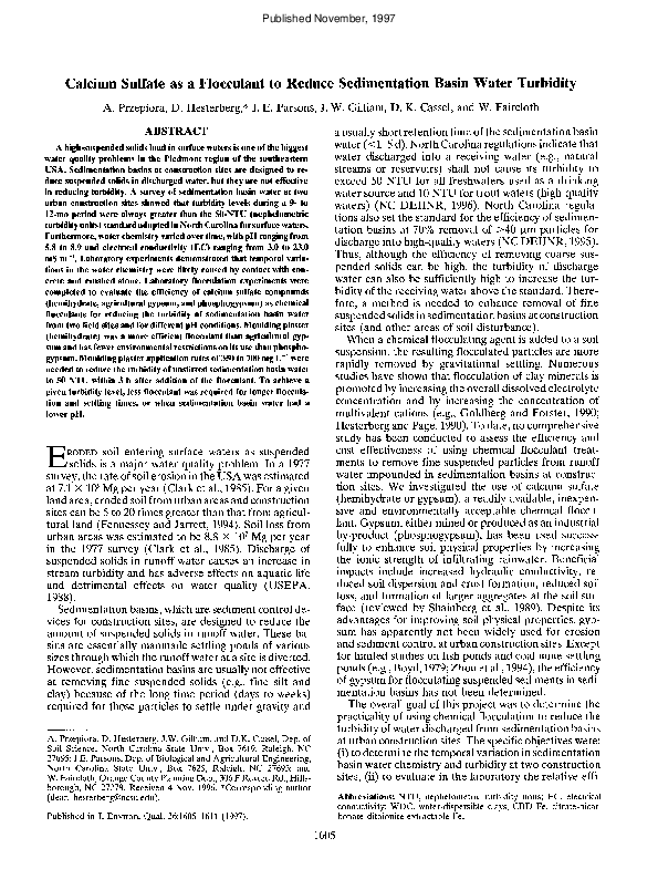 (PDF) Calcium Sulfate as a Flocculant to Reduce Sedimentation Basin Water Turbidity