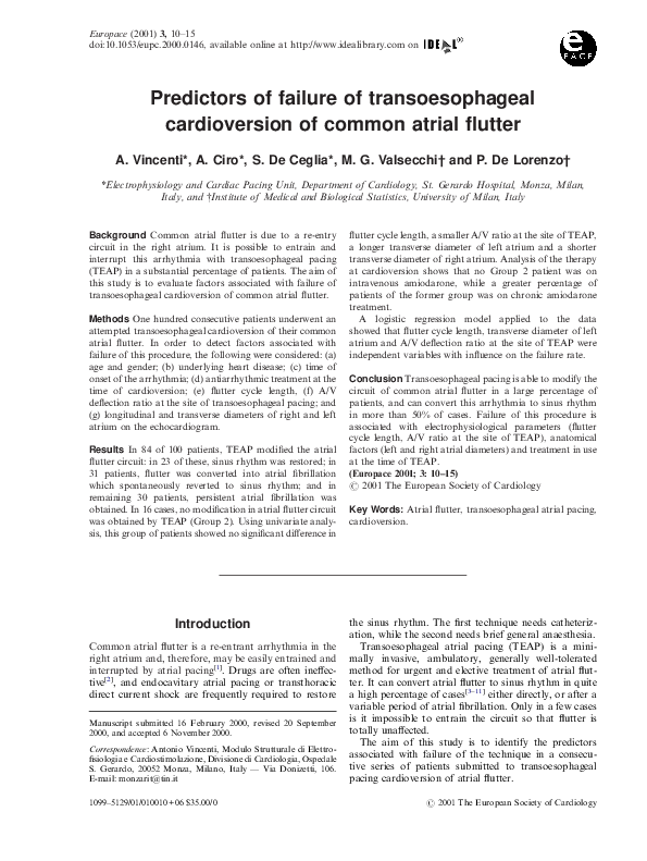 (PDF) Predictors of failure of transoesophageal cardioversion of common ...