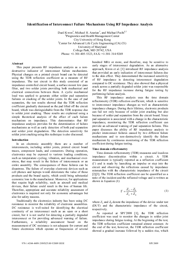 (PDF) Identification of interconnect failure mechanisms using RF impedance analysis