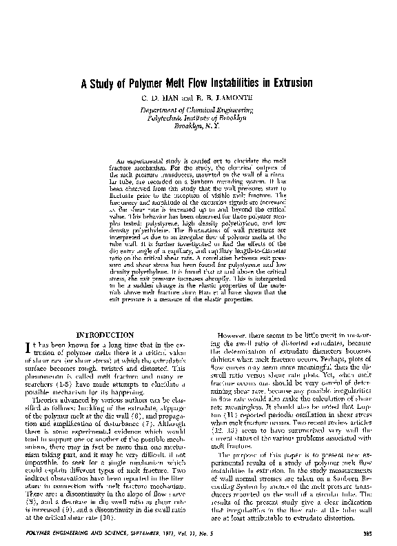 (PDF) A study of polymer melt flow instabilities in extrusion