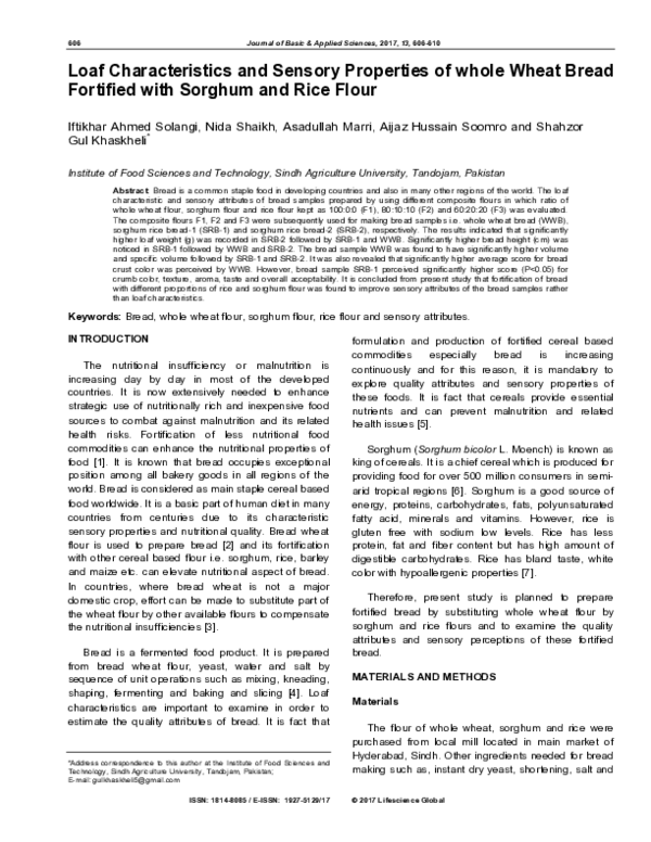 (PDF) Loaf Characteristics and Sensory Properties of whole Wheat Bread ...