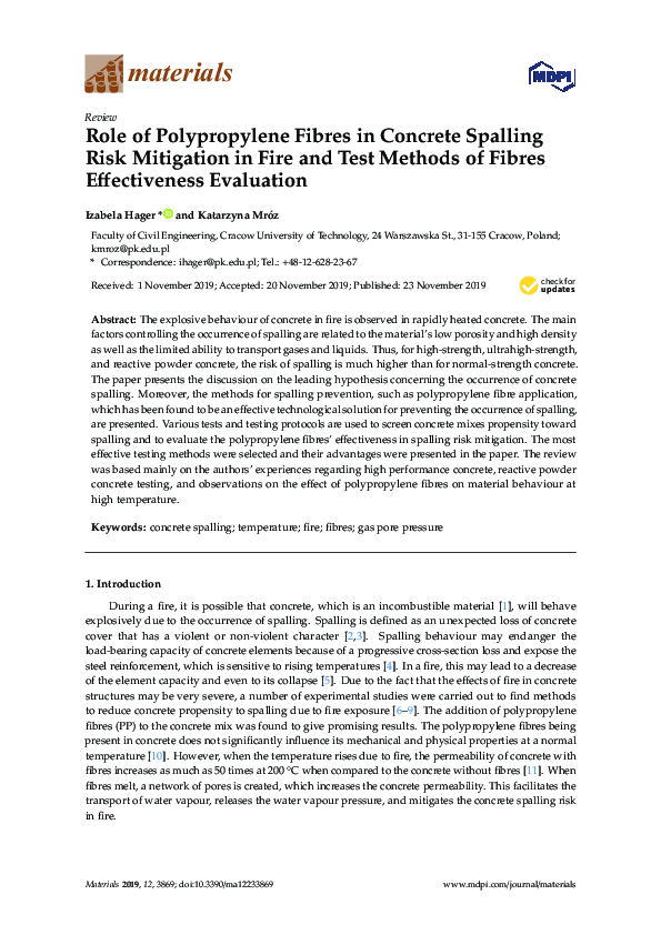 (PDF) Role of Polypropylene Fibres in Concrete Spalling Risk Mitigation ...