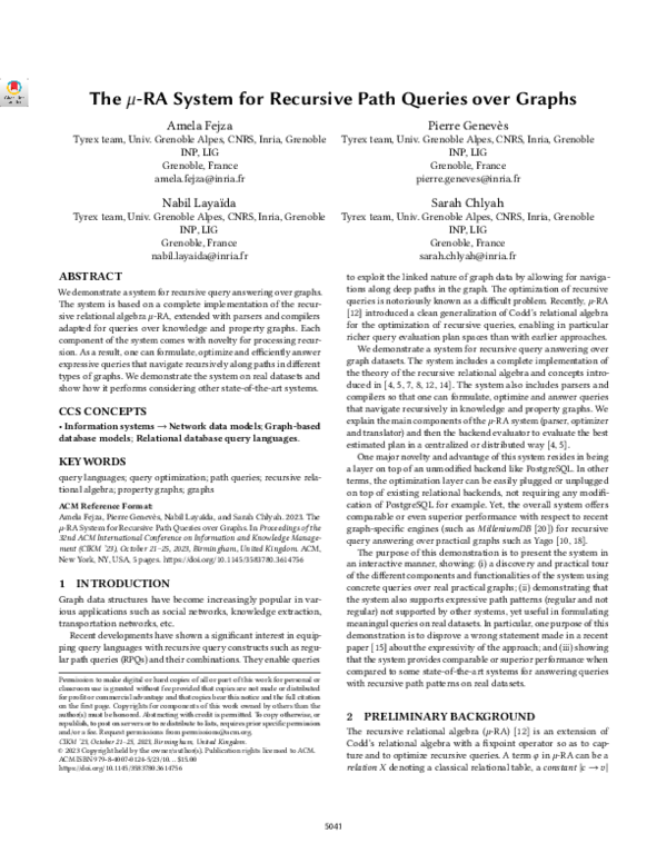 (PDF) The µ-RA System for Recursive Path Queries over Graphs