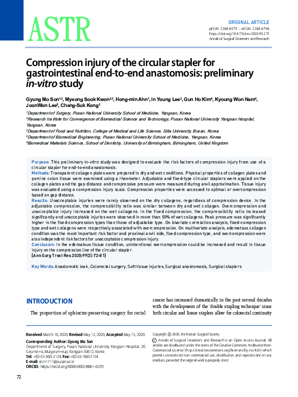 (PDF) Compression injury of the circular stapler for gastrointestinal ...