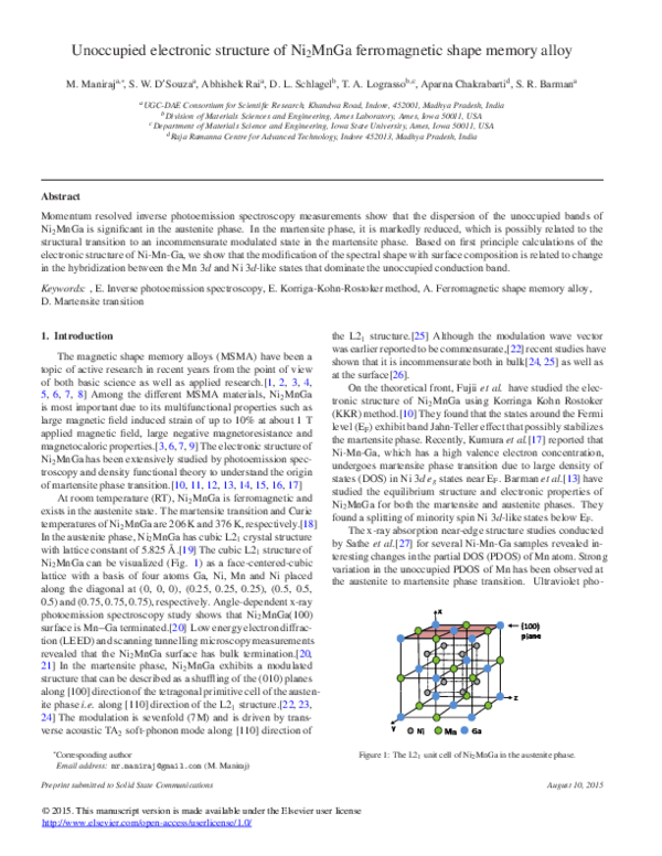 (PDF) Unoccupied electronic structure of Ni2MnGa ferromagnetic shape memory alloy