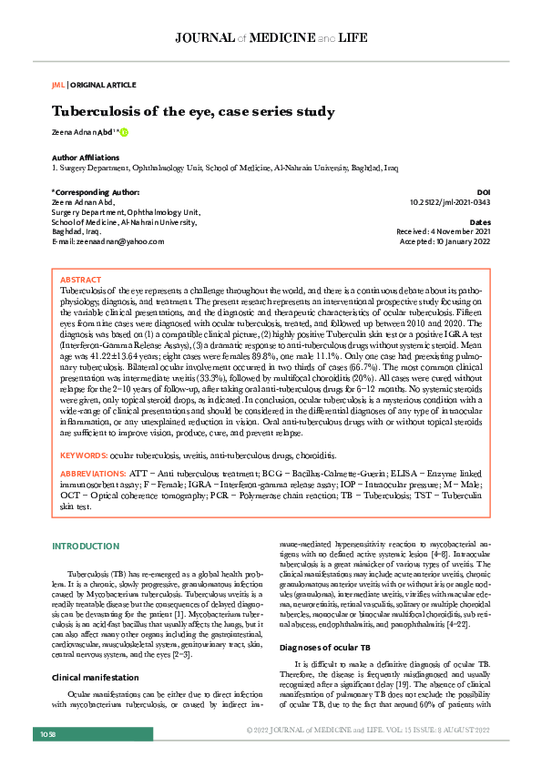 (PDF) Tuberculosis of the eye, case series study