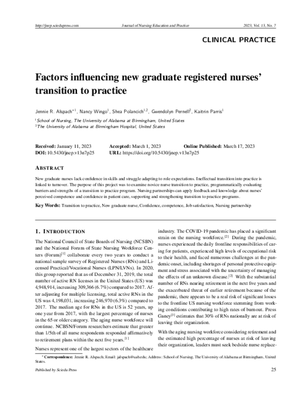 (PDF) Factors influencing new graduate registered nurses' transition to practice