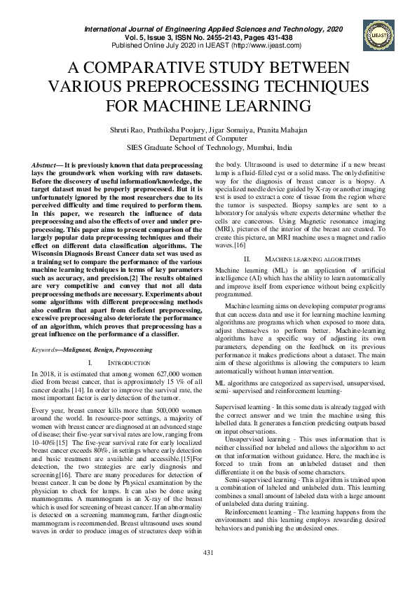 (PDF) A Comparative Study Between Various Preprocessing Techniques for ... (PDF) A Comparative Study Between Various Preprocessing Techniques for ...