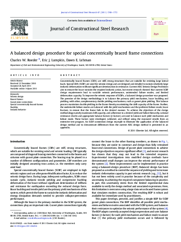 (PDF) A balanced design procedure for special concentrically braced ...