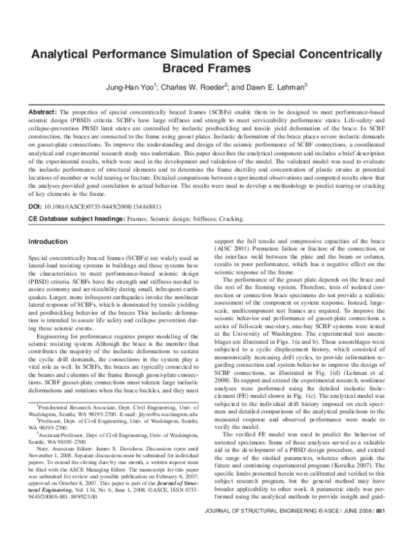 (PDF) Analytical Performance Simulation of Special Concentrically Braced Frames | Dawn E Lehman ...