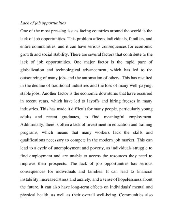 (PDF) Lack of job opportunities