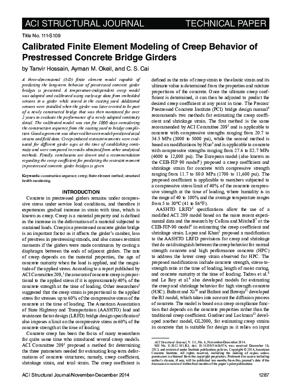 (PDF) Calibrated Finite Element Modeling of Creep Behavior of ...