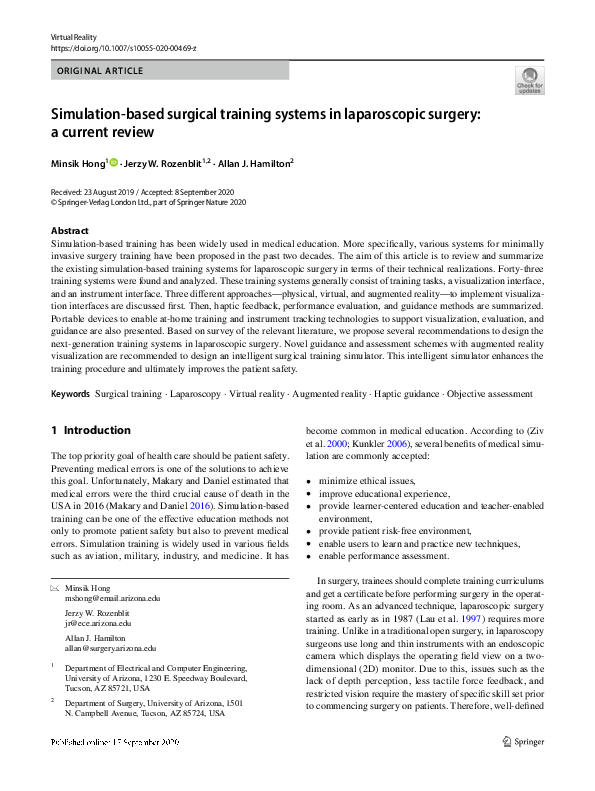 (PDF) Simulation-based surgical training systems in laparoscopic ...