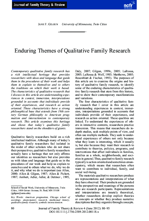 (PDF) Enduring Themes of Qualitative Family Research