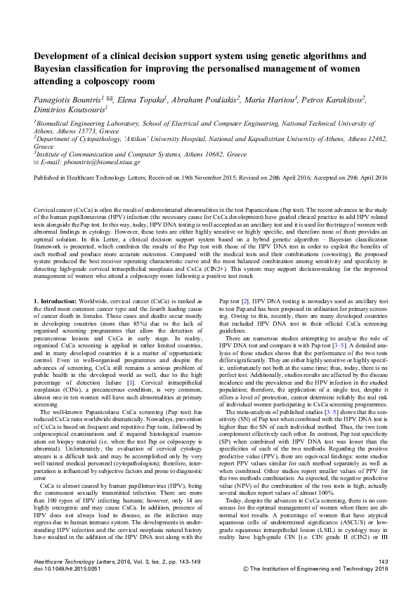 (PDF) Development of a clinical decision support system using genetic algorithms and Bayesian ...