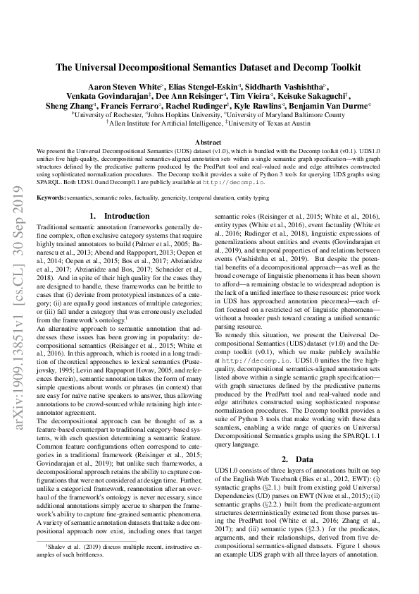(PDF) The Universal Decompositional Semantics Dataset and Decomp Toolkit