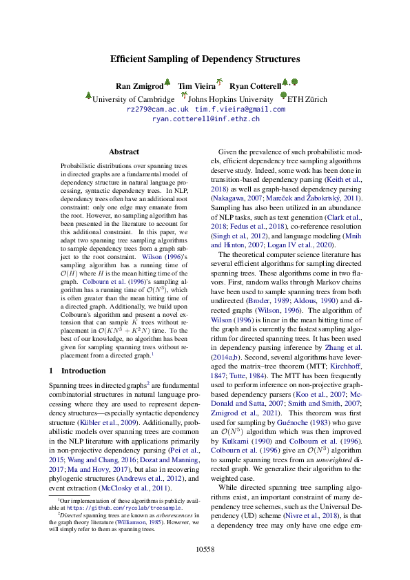Pdf Efficient Sampling Of Dependency Structure Tim Vieira