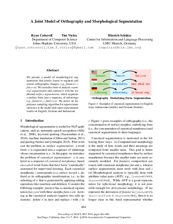 (PDF) A Joint Model of Orthography and Morphological Segmentation