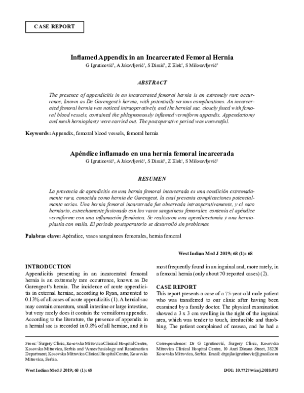 (PDF) Inflamed Appendix in Incarcerated Femoral Hernia