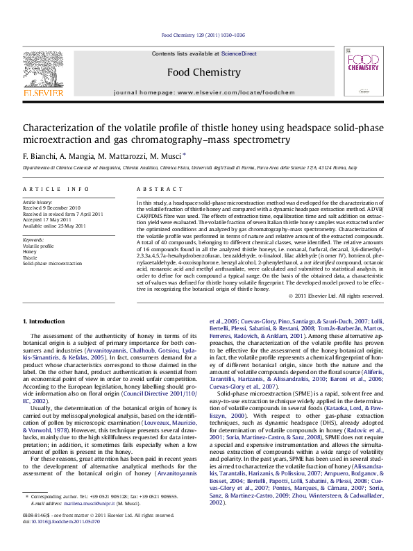 (PDF) Characterization of the volatile profile of thistle honey using headspace solid-phase ...