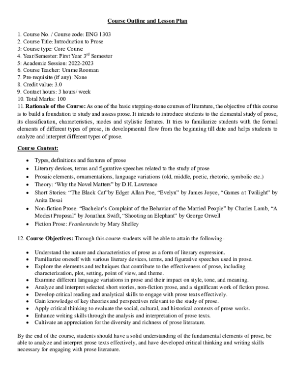 (PDF) Course Outline_Introduction to Prose