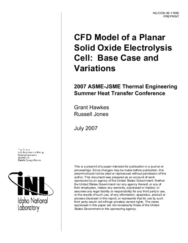 (PDF) CFD Model of a Planar Solid Oxide Electrolysis Cell: Base Case ...