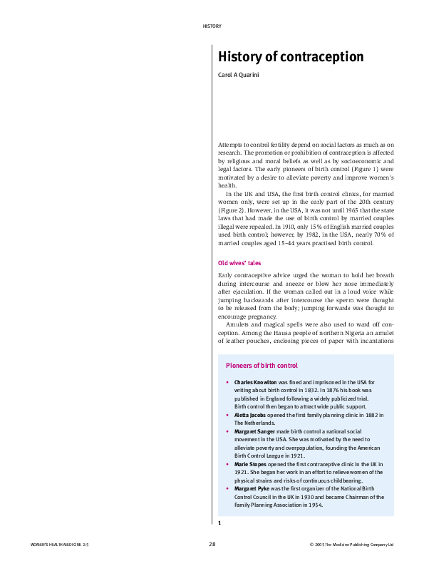(PDF) History of contraception