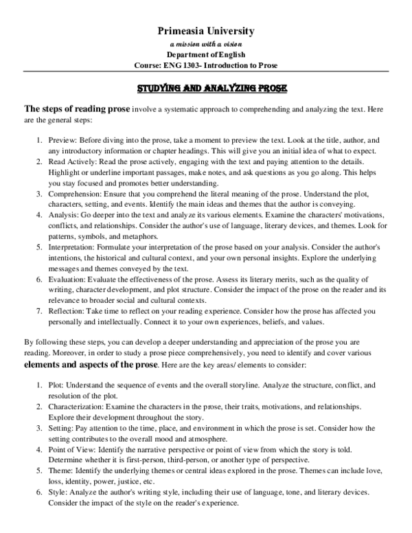 (PDF) Elements and Forms of Prose