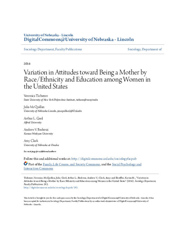 (PDF) Motherhood Attitudes by Race and Education