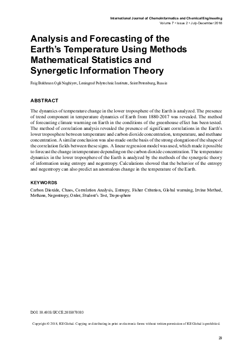 (PDF) Analysis and Forecasting of the Earth's Temperature Using Methods Mathematical Statistics ...