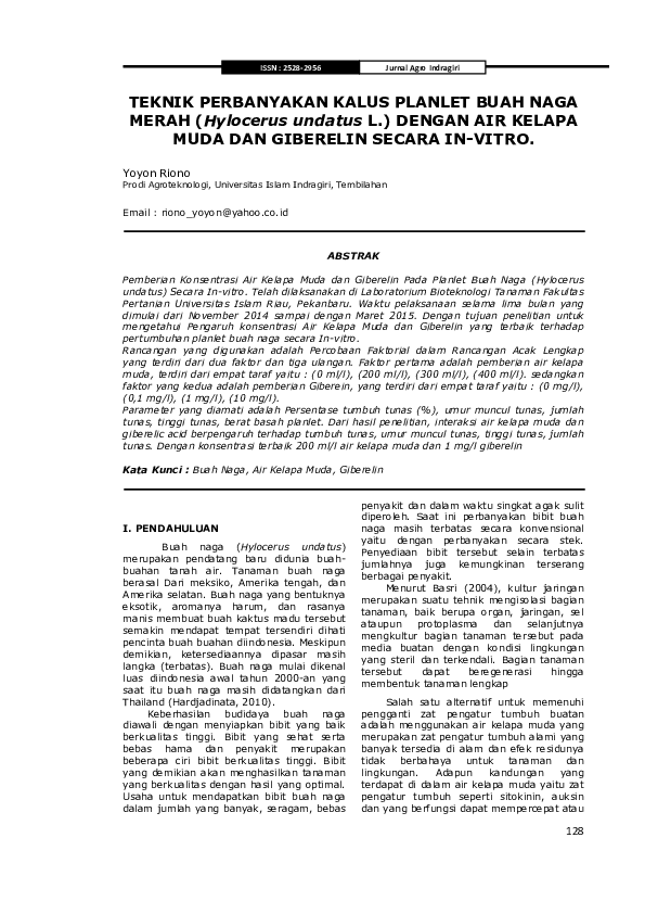 (PDF) TEKNIK PERBANYAKAN KALUS PLANLET BUAH NAGA MERAH (Hylocerus ...