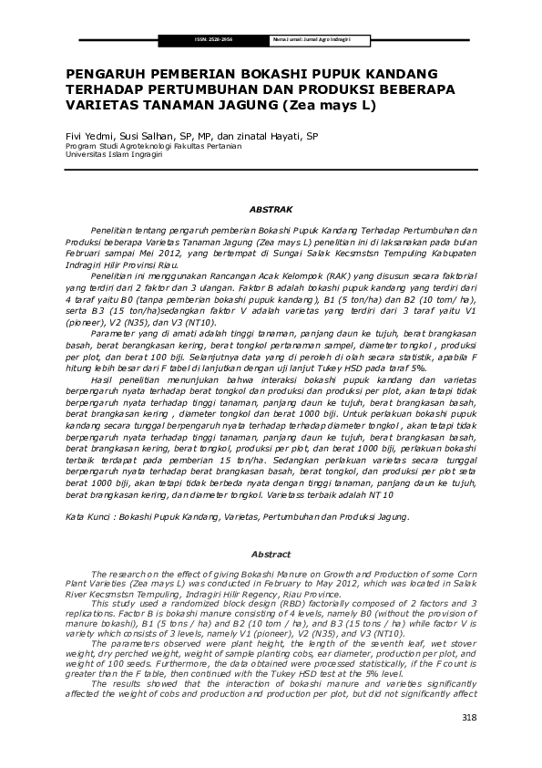 (PDF) PRODUKTIVITAS PUPUK ORGANIK TERHADAP HASIL TANAMAN JAGUNG (Zea mays L) DI TANAH MINERAL