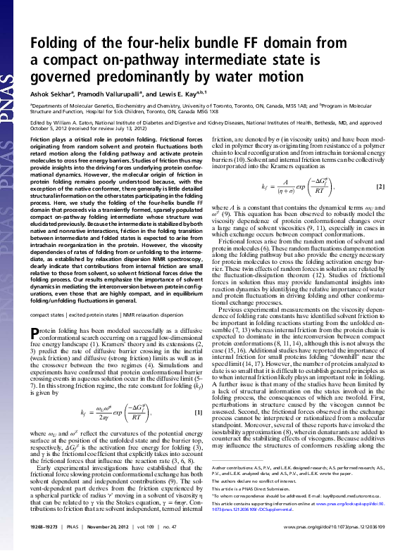 (PDF) Folding of the four-helix bundle FF domain from a compact on-pathway intermediate state is ...