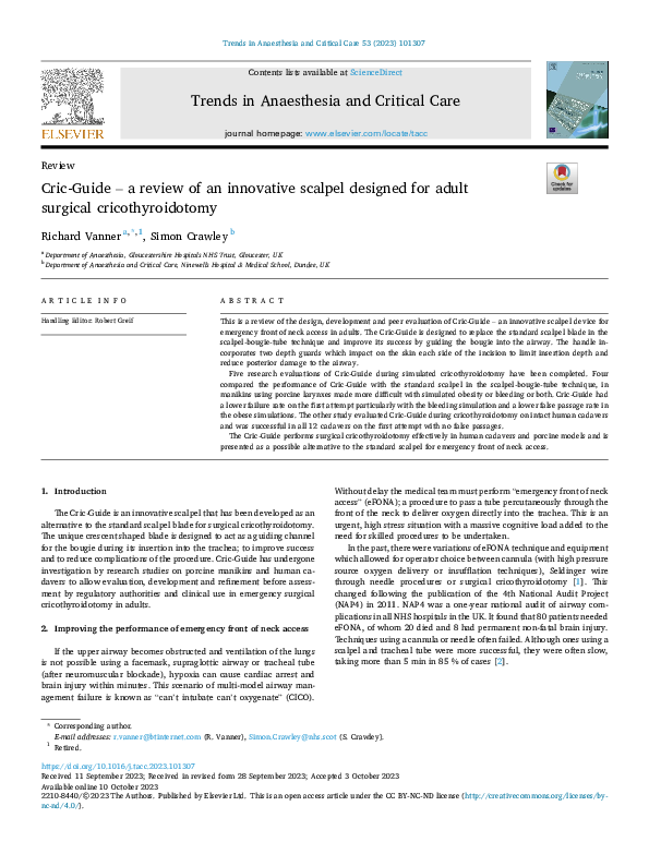 (PDF) Cric-Guide – a review of an innovative scalpel designed for adult ...