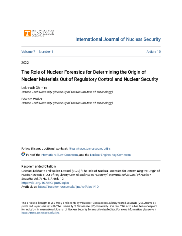 (PDF) The Role of Nuclear Forensics for Determining the Origin of ...