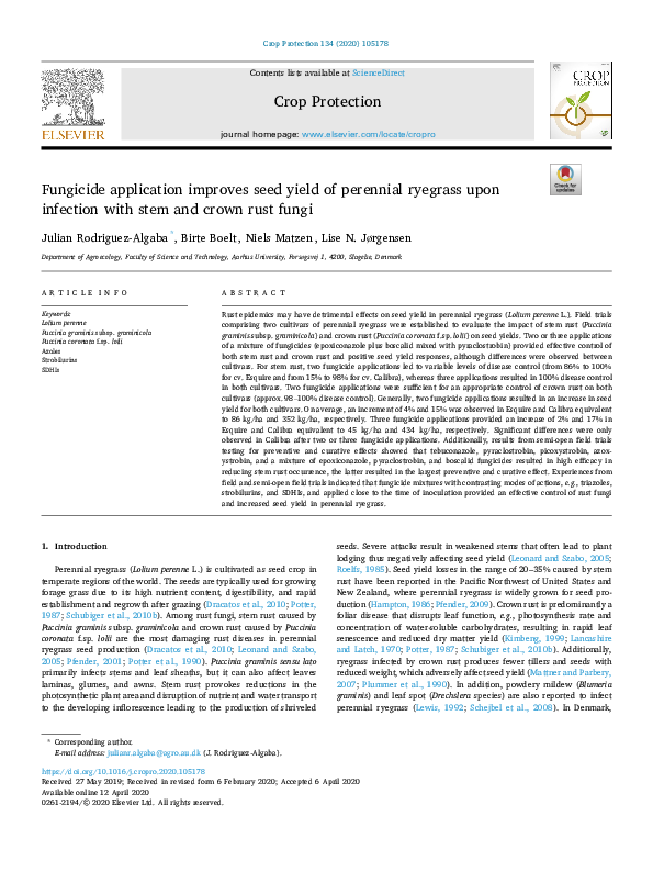 (PDF) Fungicide application improves seed yield of perennial ryegrass ...