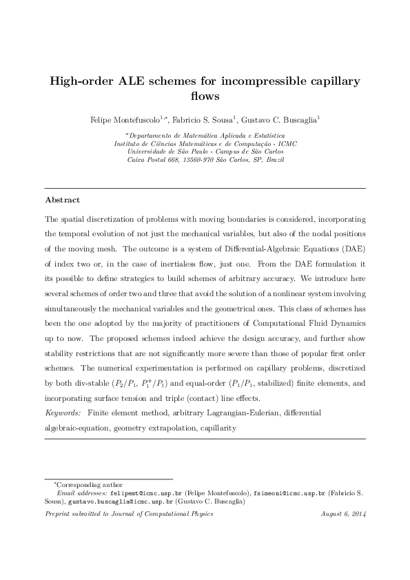(PDF) High-order ALE schemes for incompressible capillary flows