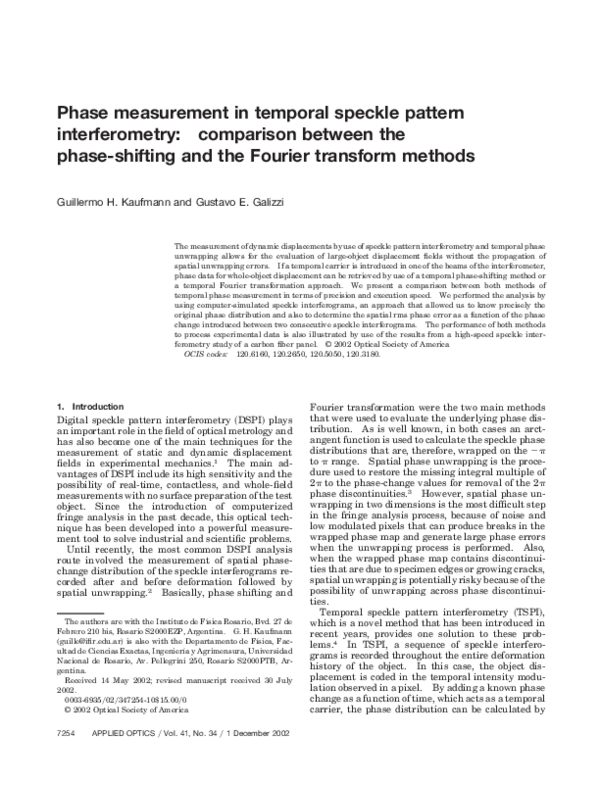 (PDF) Phase measurement in temporal speckle pattern interferometry: comparison between the phase ...