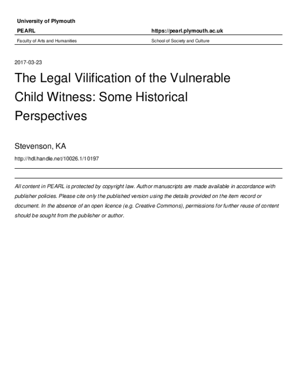 (PDF) The Legal Vilification of the Vulnerable Child Witness: Some ...