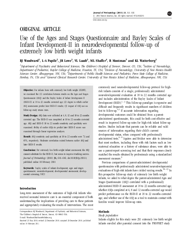 (PDF) Use of the Ages and Stages Questionnaire and Bayley Scales of ...