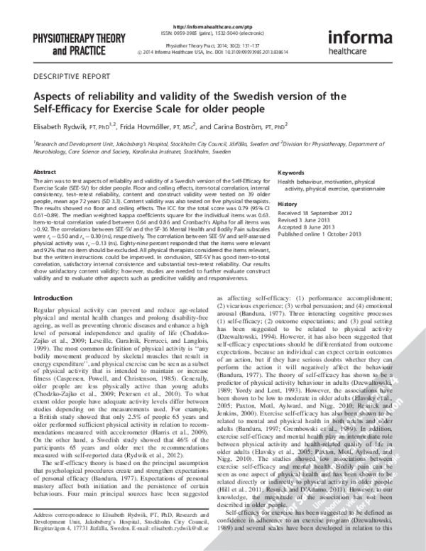 Pdf Aspects Of Reliability And Validity Of The Swedish Version Of The