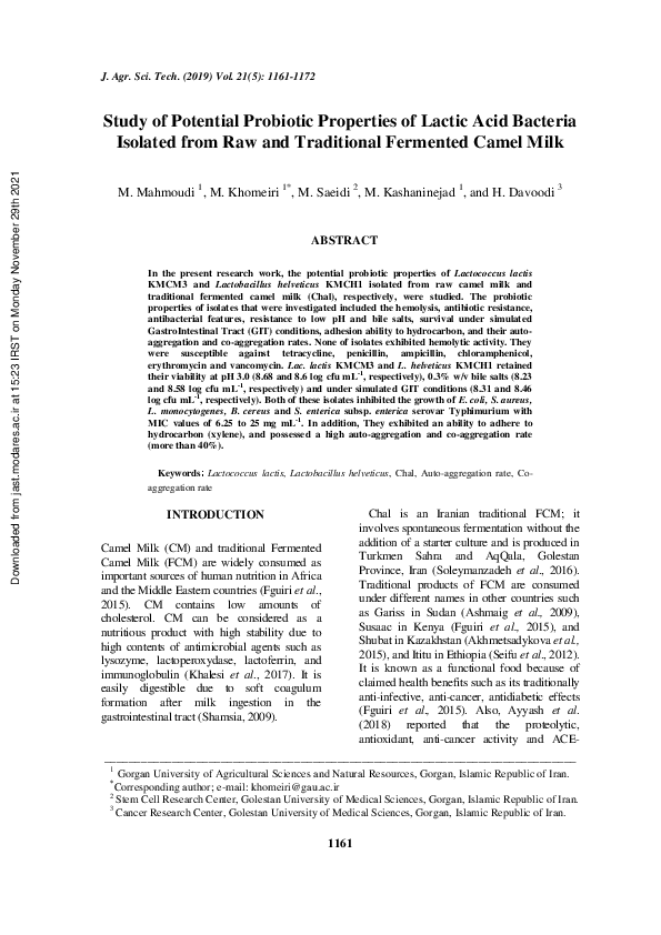 (PDF) Study of Potential Probiotic Properties of Lactic Acid Bacteria Isolated from Raw and ...