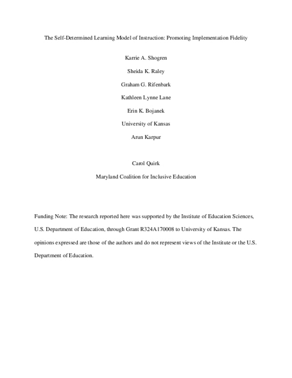 (PDF) The Self-Determined Learning Model of Instruction: Promoting ...