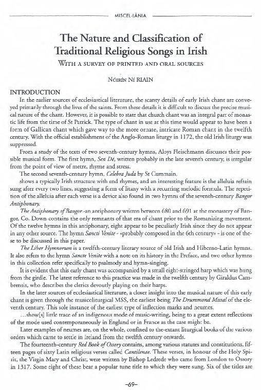 (PDF) The nature and classification of Traditional Religious Songs in Irish