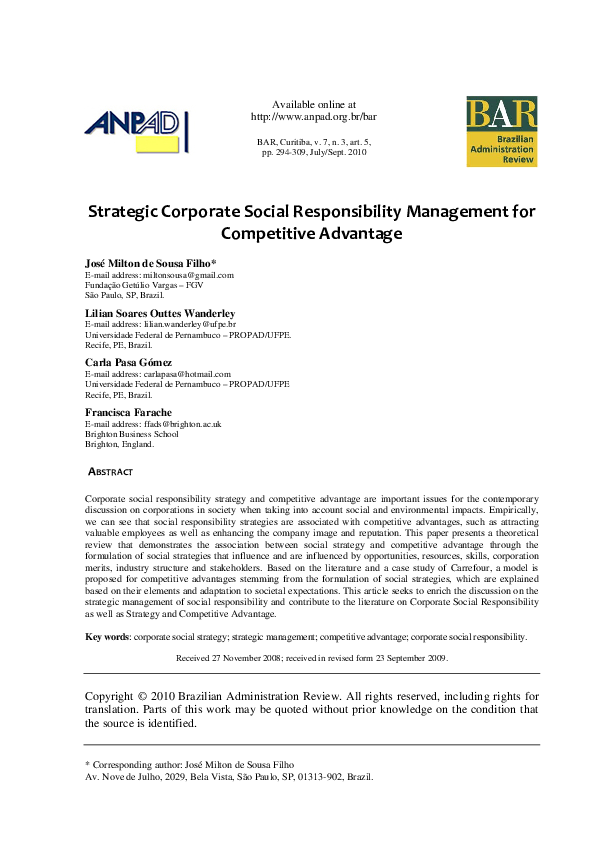 (PDF) Strategic corporate social responsibility management for ...