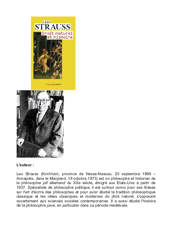 (PDF) Explication et commentaire d'un texte de Léo Strauss sur le Droit naturel